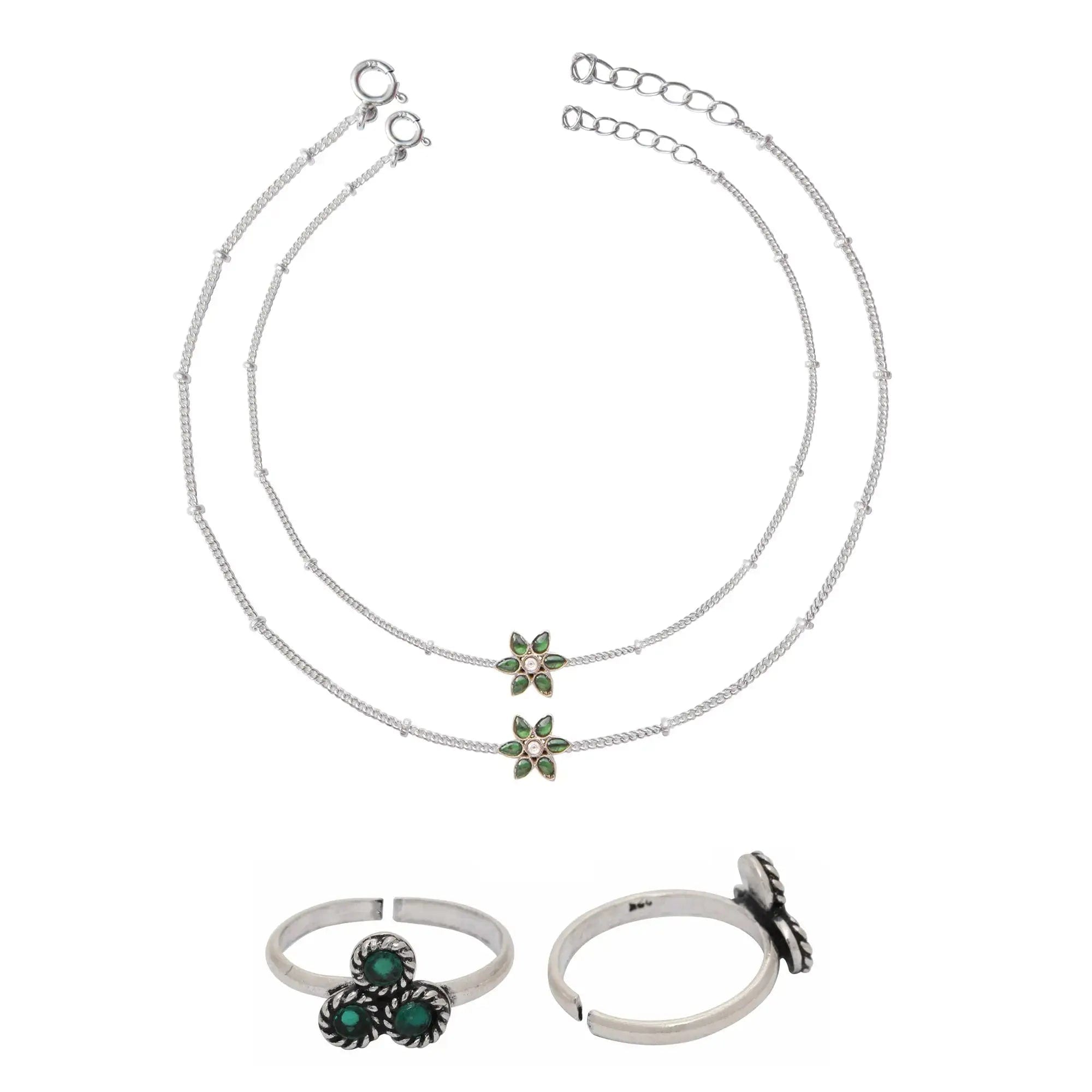Silver 92.5 Flower Anklet- Toe ring Set – Unniyarcha
