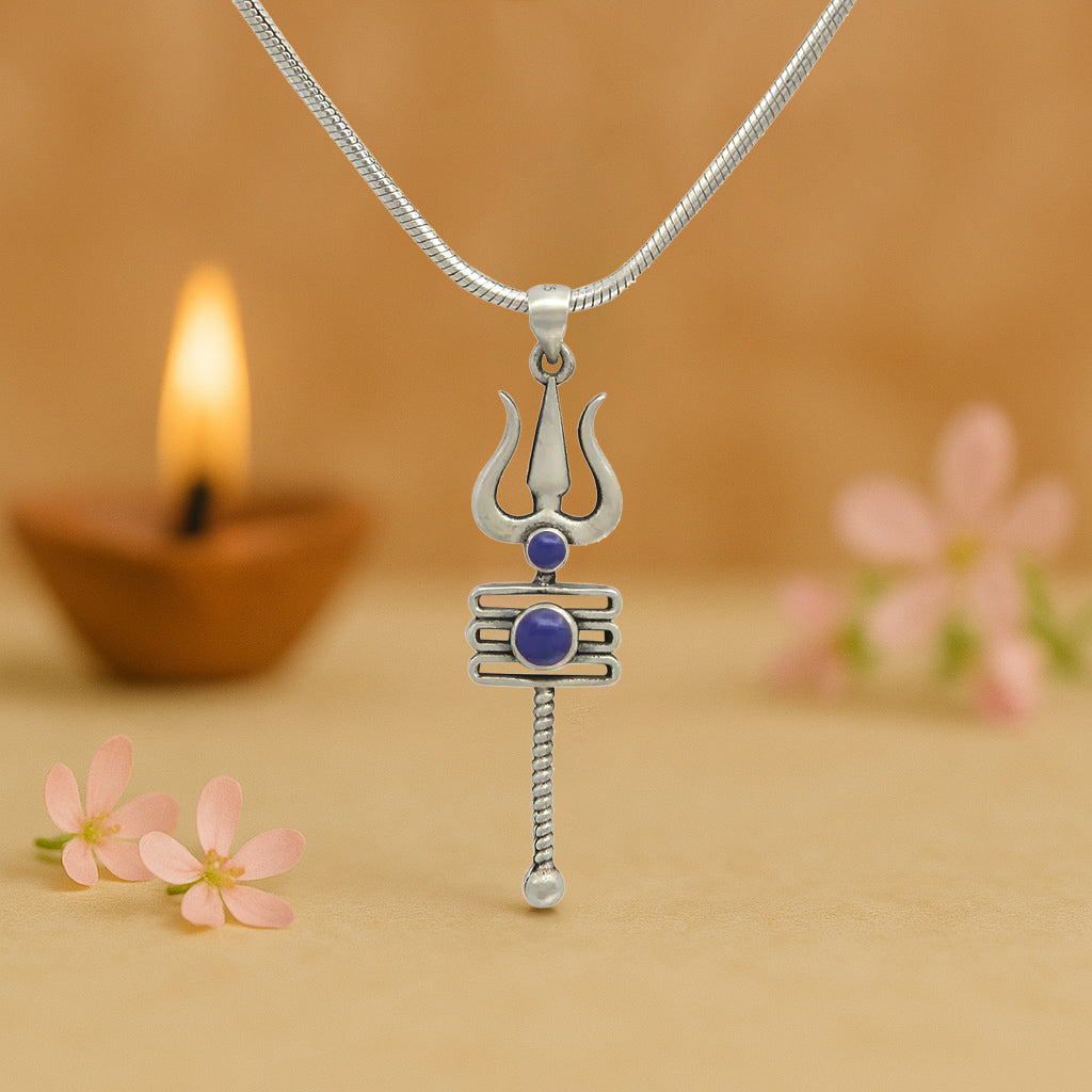 92.5 Silver Men's Blue Trishul Pendant – Unniyarcha